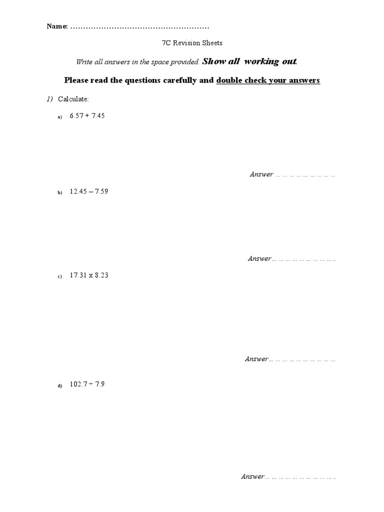 Maths Year 7 Practice Paper | PDF
