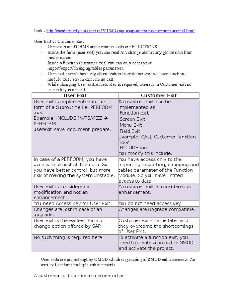 User Exit vs Customer Exit: Key Differences | PDF | Application Programming Interface | Subroutine