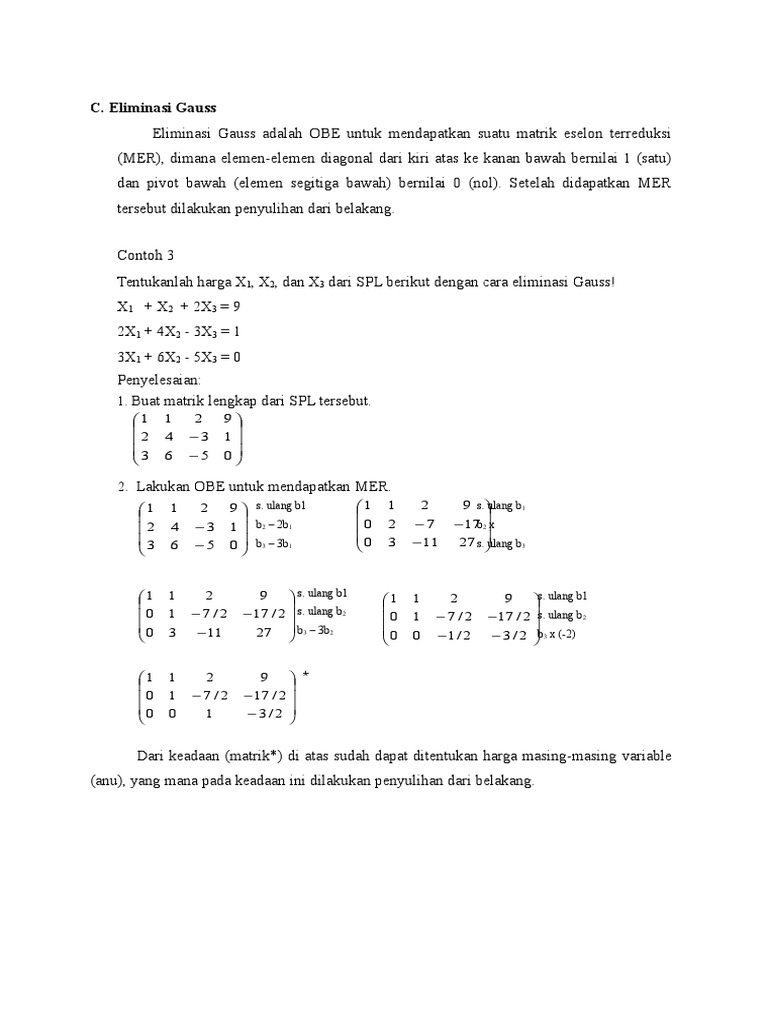 Eliminasi Gauss Pdf Metode And Bahan Ajar
