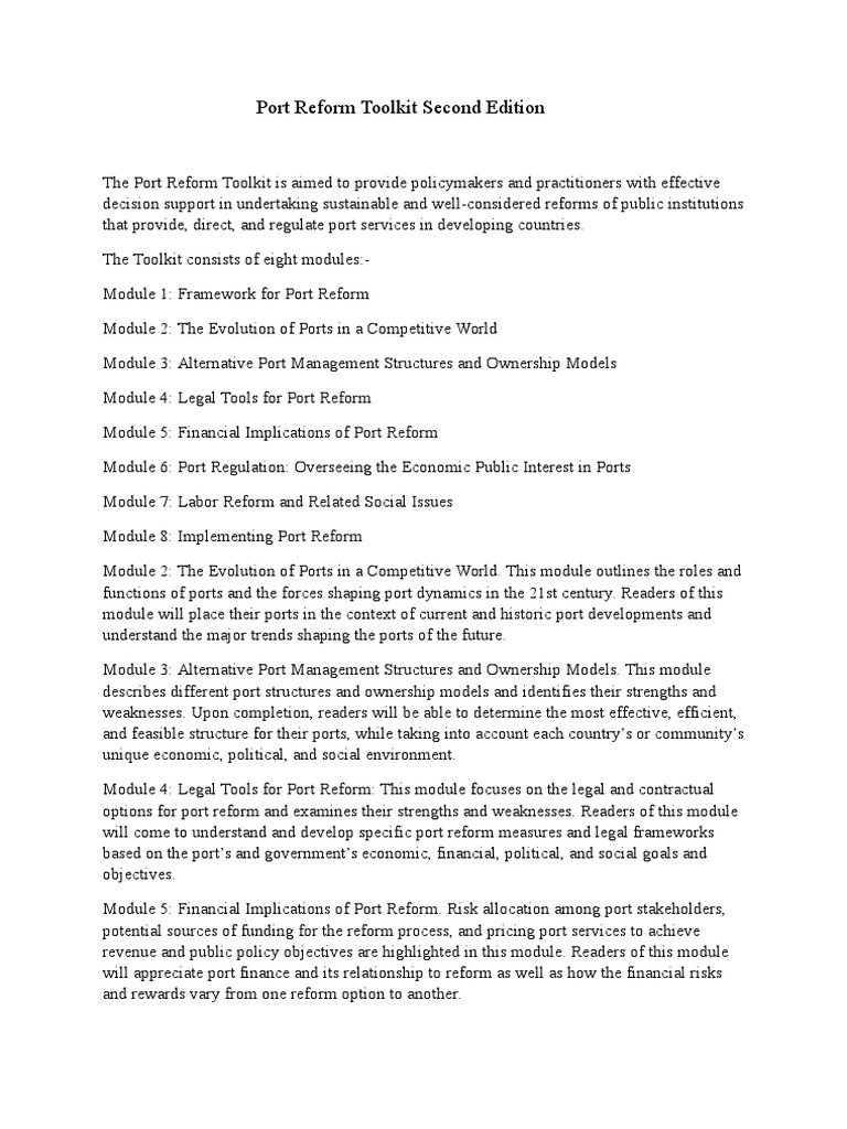 Port Reform Toolkit Second Edition | PDF | Labour Economics | Risk