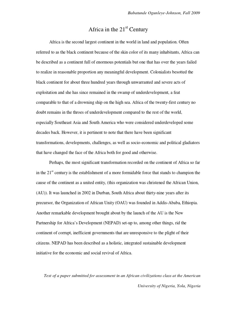 Africa in D 21st Century | PDF | African Union | New Partnership For ...