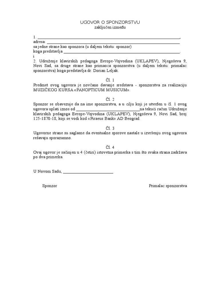 Ugovor o Sponzorstvu | PDF