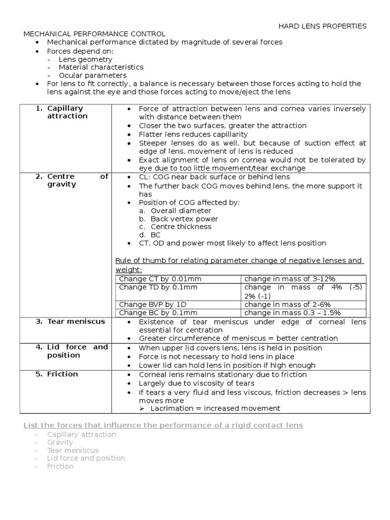 Hard Lens Properties | PDF | Lens (Optics) | Cornea