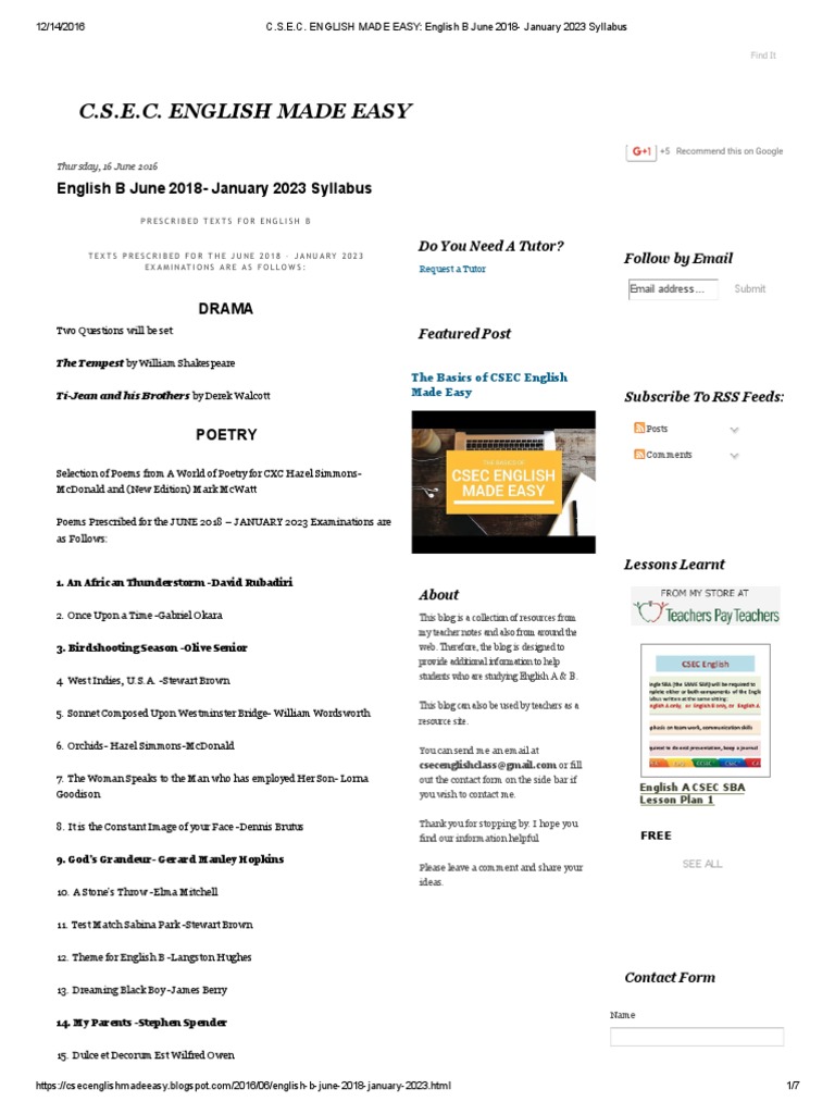 C.S.E.C English B Books | PDF | English Language