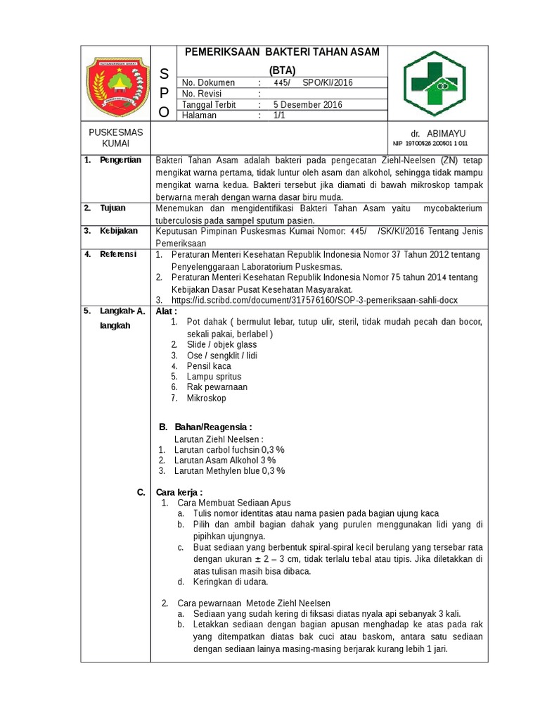 Spo Pemeriksaan Bta | PDF