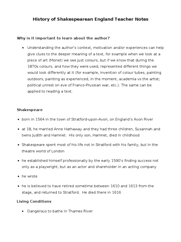 History of Shakespeare An England Notes | PDF | Elizabeth I Of England ...