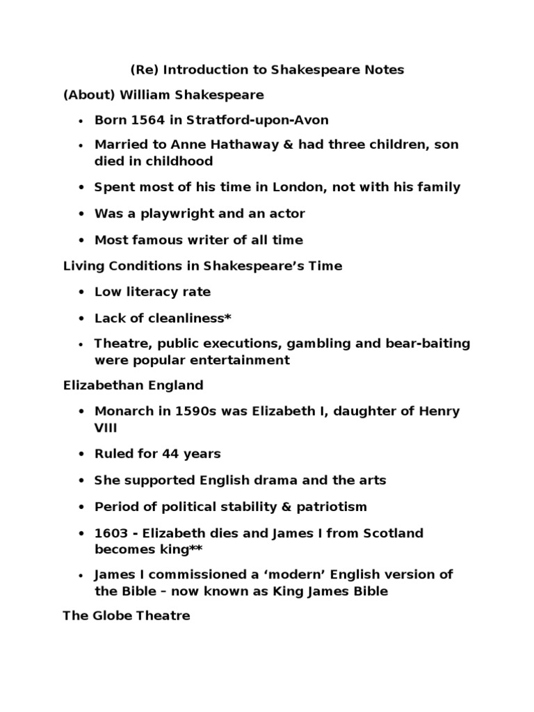 Introduction To Shakespeare Notes | PDF