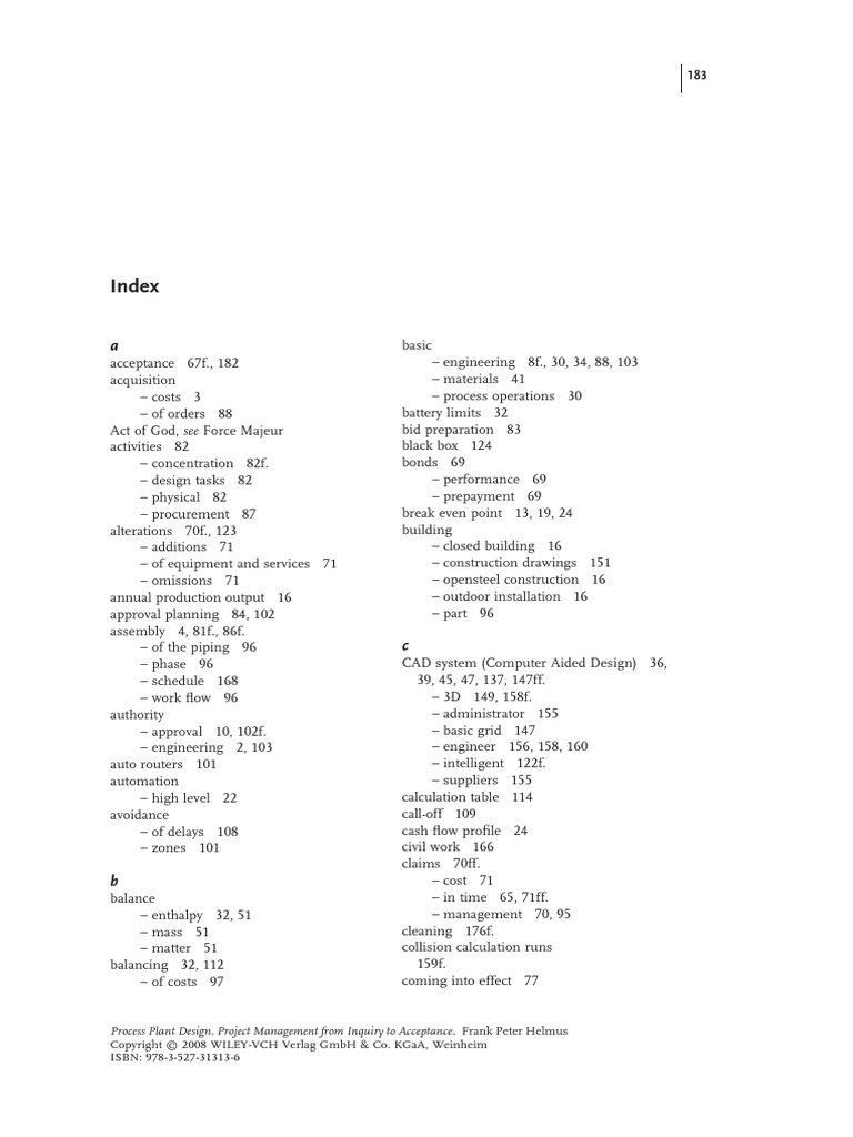Index: Process Plant Design. Project Management From Inquiry To ...