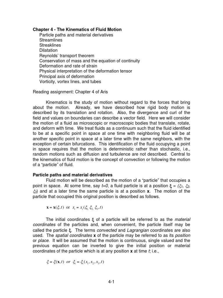 Chapter 4 - The Kinematics of Fluid Motion: T X X T | Download Free PDF | Vortices | Deformation ...