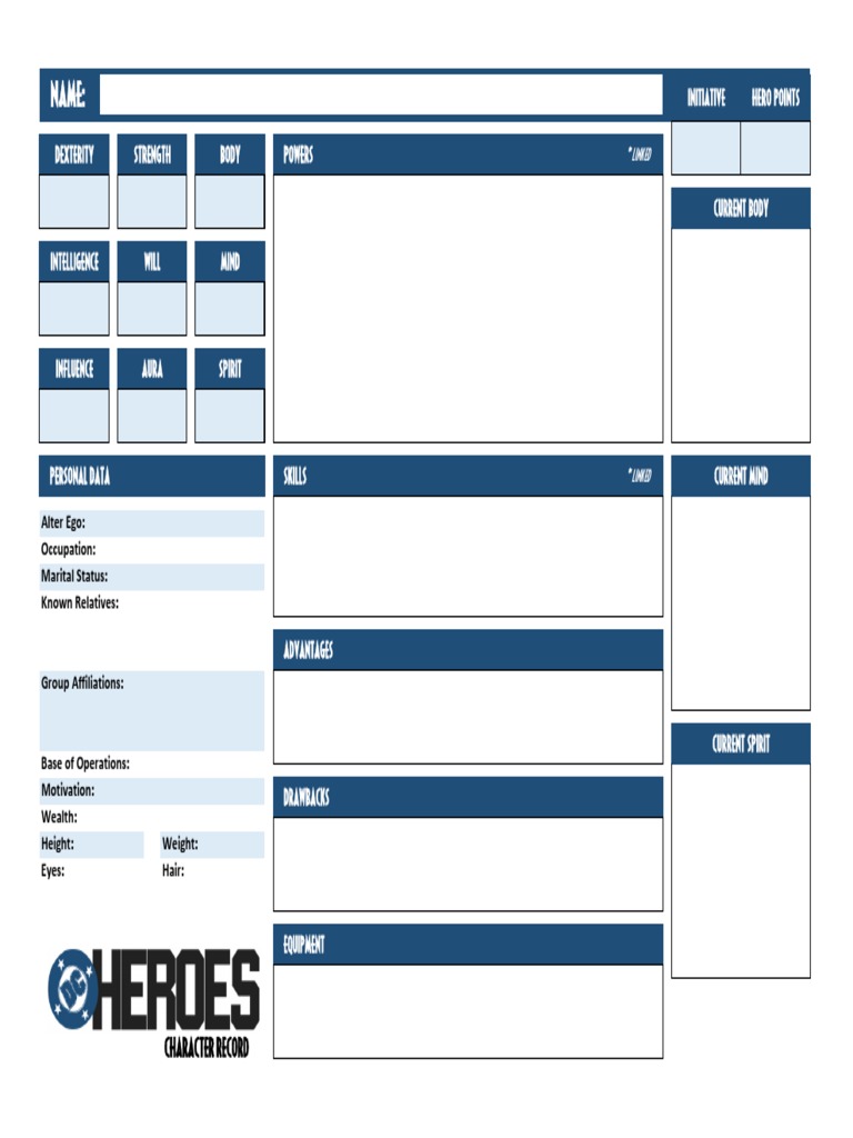 DC Heroes RPG Character Sheet Template | PDF | Leisure