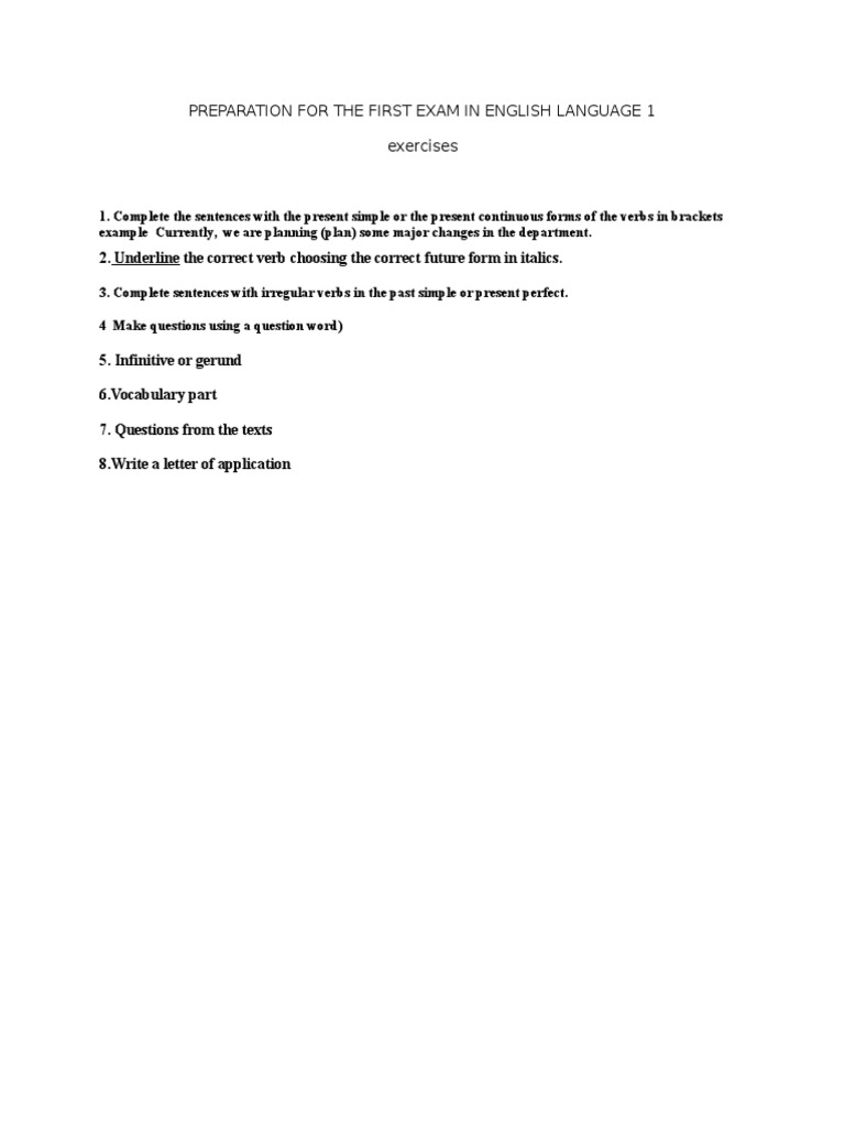 Preparation For The First Exam in English Language 1 | PDF | Language ...