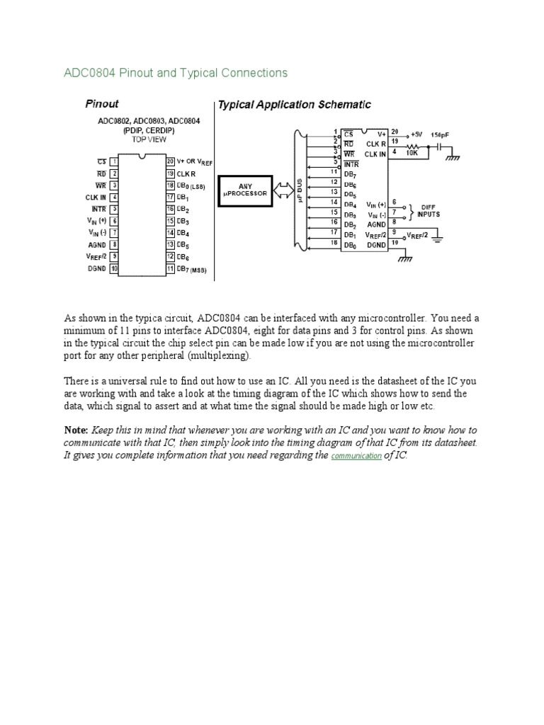 ADC0804 Pinout and Typical Connections | PDF | Microcontroller | Analog ...