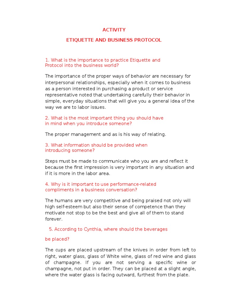 Etiquette and Business Protocol | PDF | Etiquette | Interpersonal ...