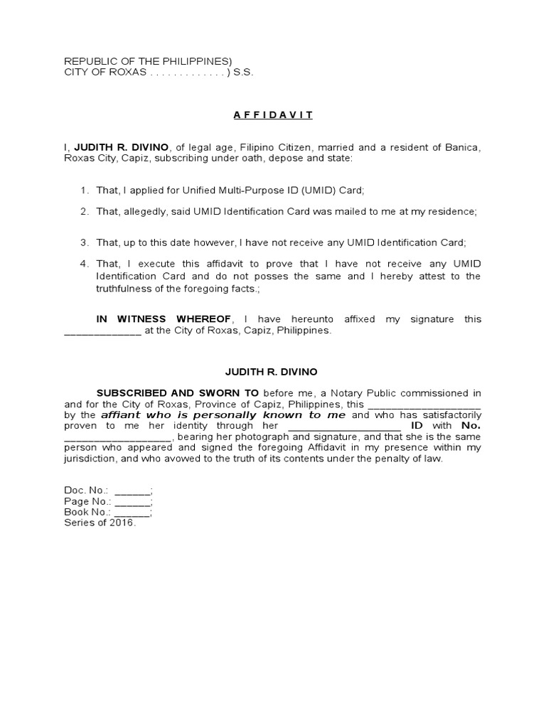 Affidavit: Affiant Who Is Personally Known To Me and Who Has ...