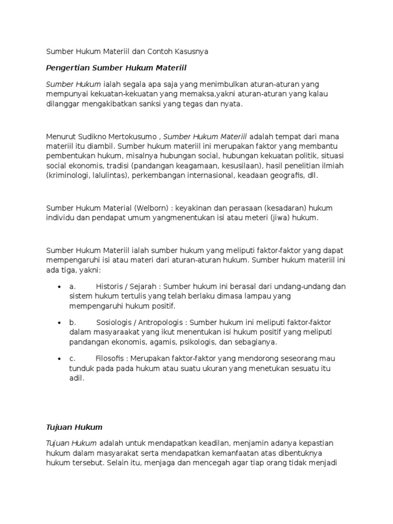 Sumber Hukum Materiil dan Contohnya | PDF