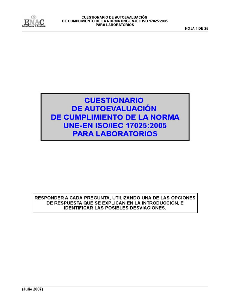 Cuestionario Iso 17025 Cumplimiento | PDF | Calibración | Calidad (comercial)