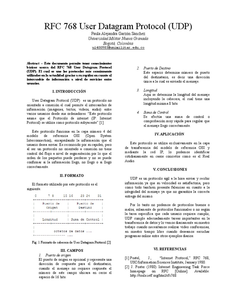 RFC 768 User Datagram Protocol | PDF | Protocolos de internet ...