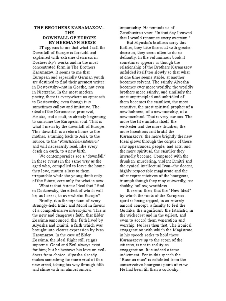 Karamazov: The Downfall of Europe | PDF | Fyodor Dostoyevsky | Devil
