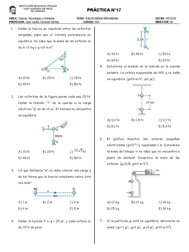 s5 Cta Pra 17 Electrostática Ok | PDF | Electrostática | Movimiento (física)