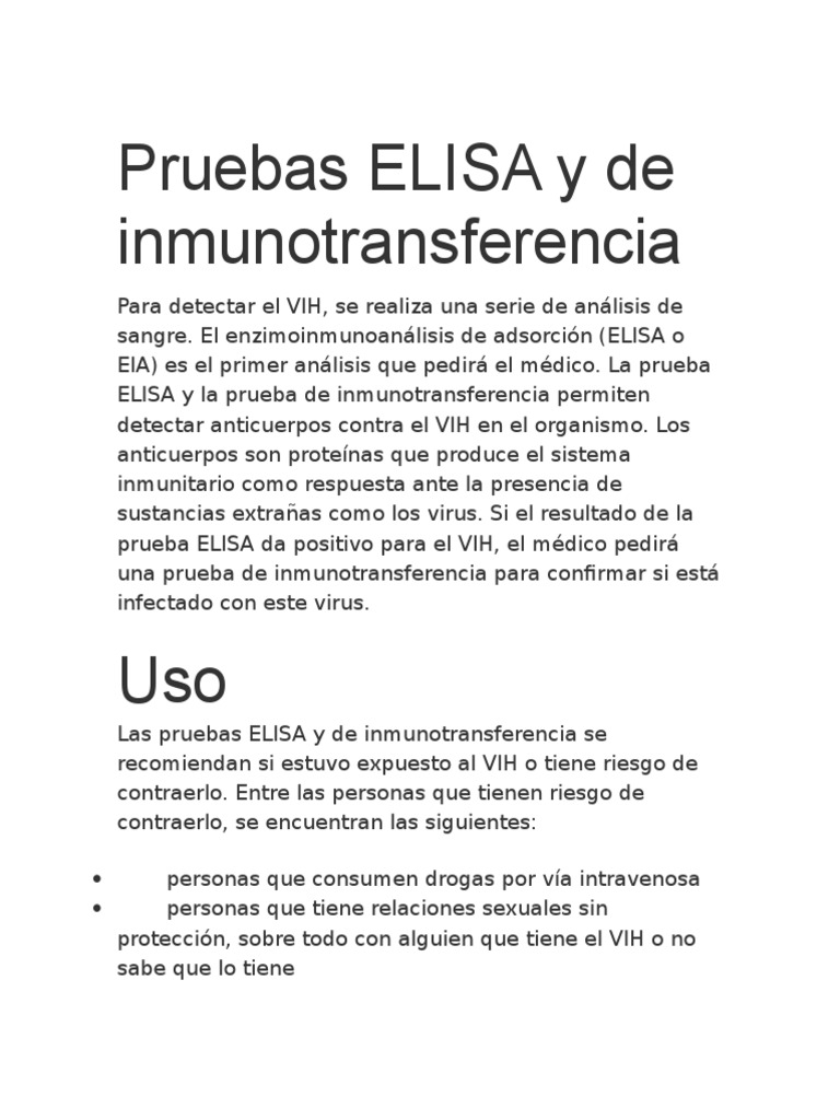 Pruebas ELISA y de Inmunotransferencia | Descargar gratis PDF | Elisa | Sangre
