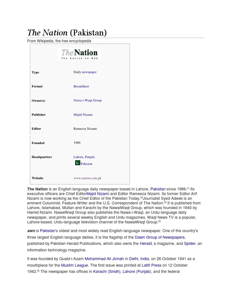 The Nation (Pakistan) : From Wikipedia, The Free Encyclopedia | PDF