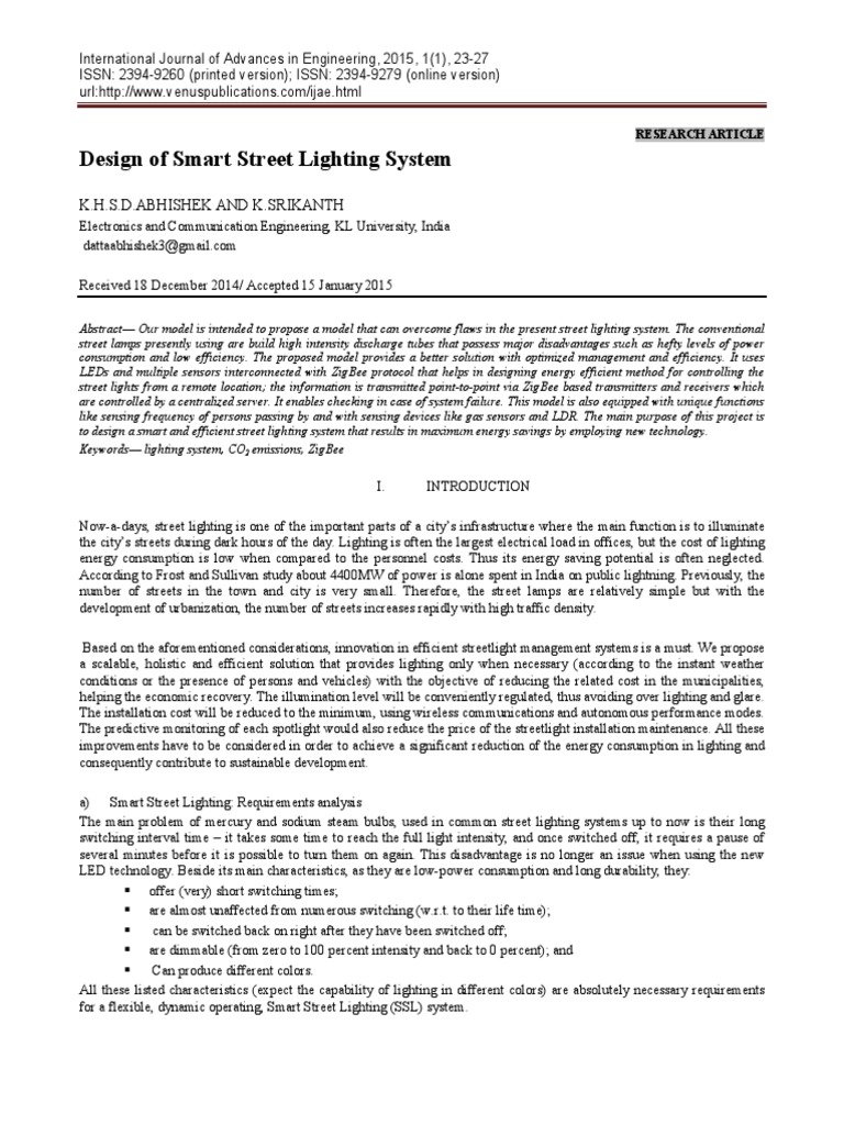 Design of Smart Street Lighting System: K.H.S.D.Abhishek and K.Srikanth ...