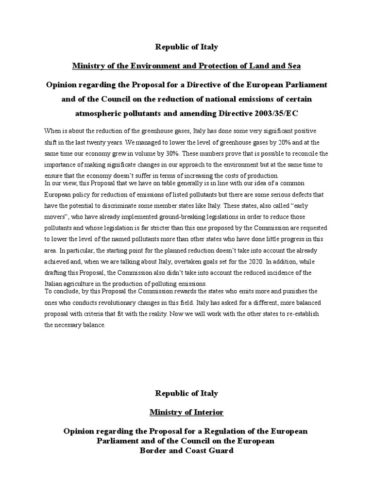 Position Paper | PDF | Air Pollution | Italy