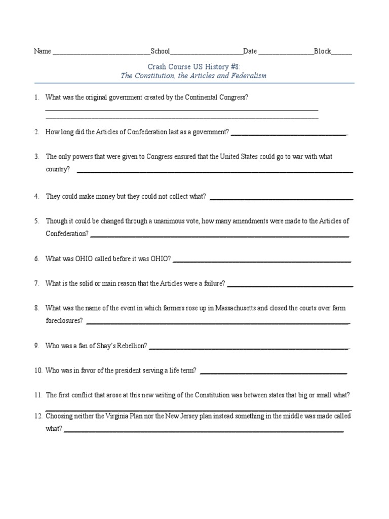 Key Concepts and Events from Crash Course US History #8: The ...