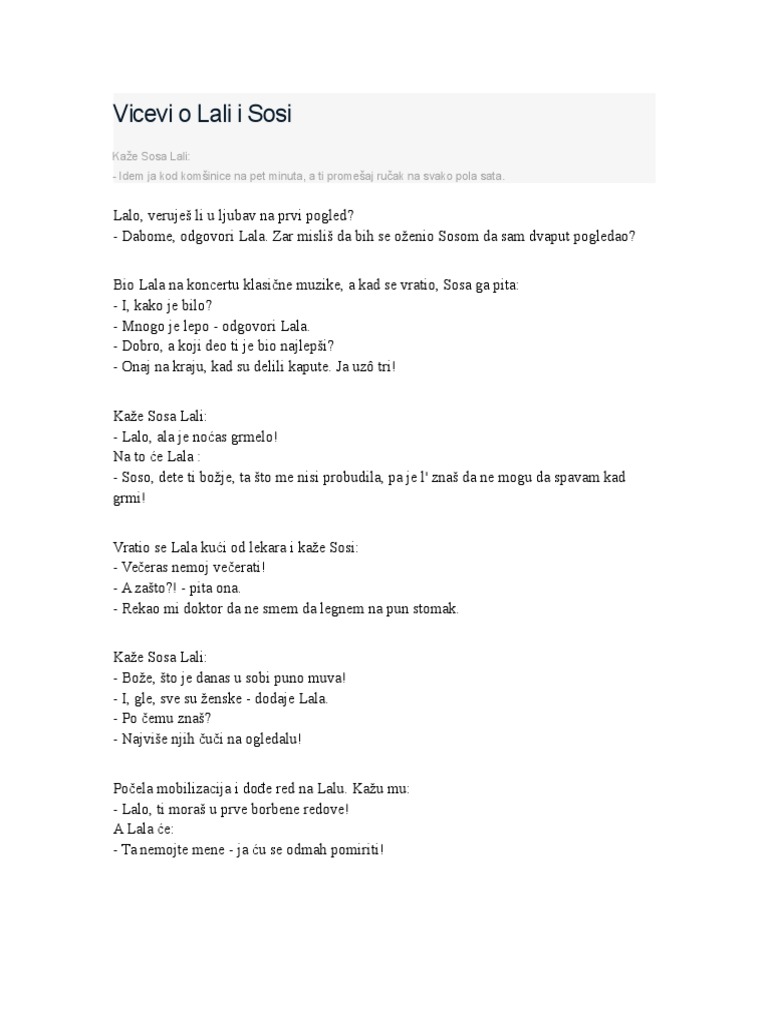 Vicevi o Lali I Sosi | PDF