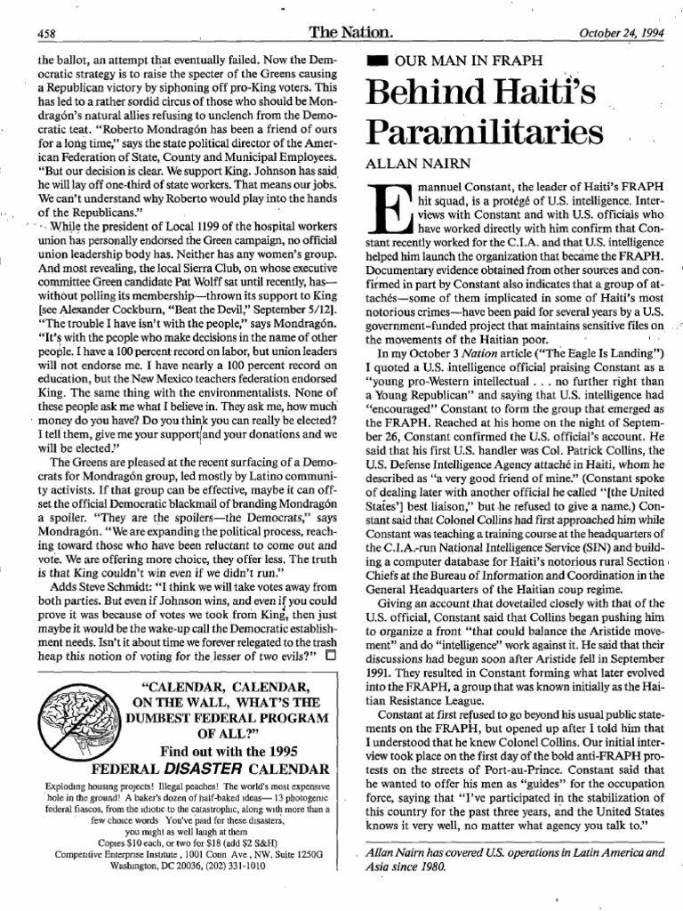 U.S. Ties to Haiti's FRAPH Exposed | PDF | Haiti | Central Intelligence ...