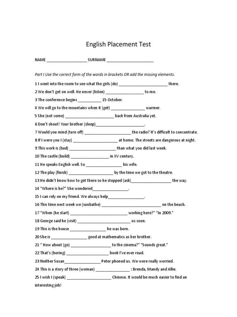 English Placement Test | PDF