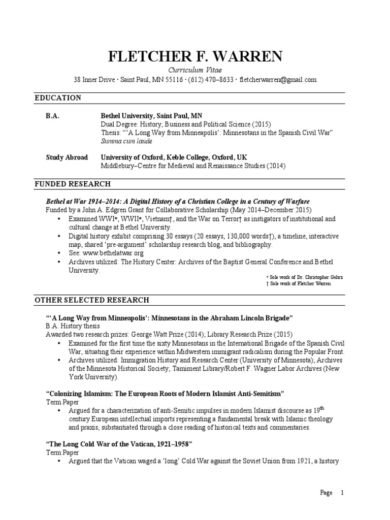 Warren, Fletcher - CV - 2016-12-14 | PDF | Minnesota | Unrest