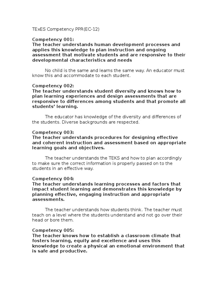 Texes Competency PPR | PDF | Competence (Human Resources) | Teachers