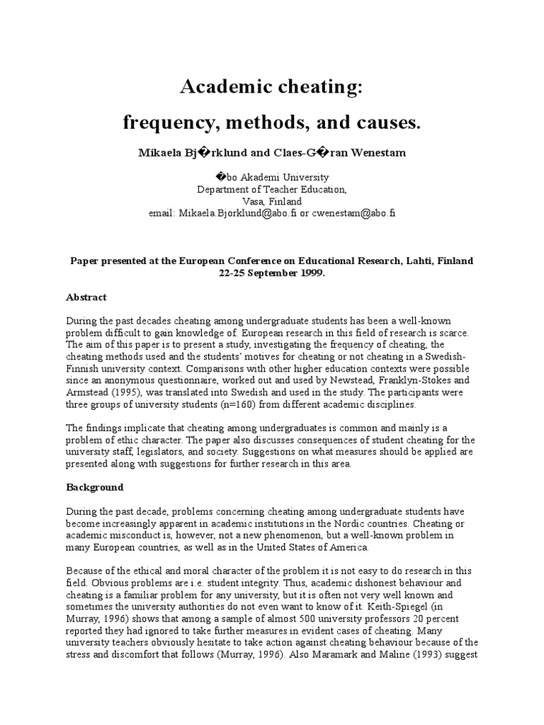 Academic Cheating: Frequency, Methods, and Causes.: Mikaela BJ Rklund ...
