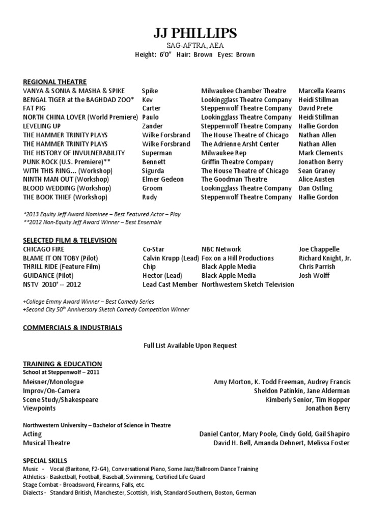 JJ Phillips - Stewart Talent Resume - 12 1 16 | PDF