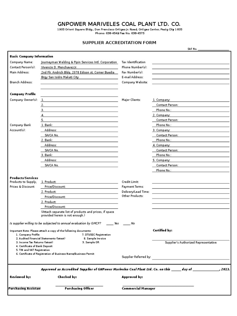 Supplier's Accreditation Form-Updated | PDF | Corporations | Taxes