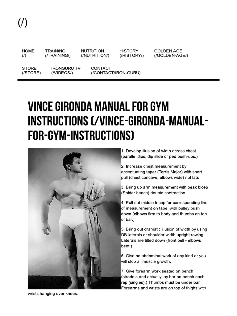 Vince Gironda Manual For Gym Instructions - Iron Guru | PDF