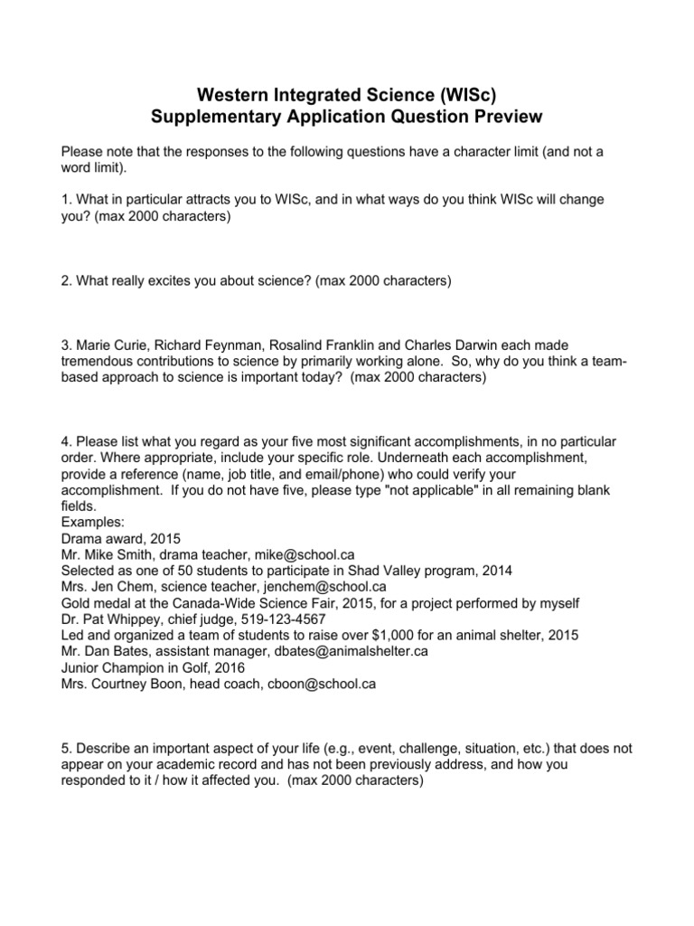 WISc Application Question Guide | PDF