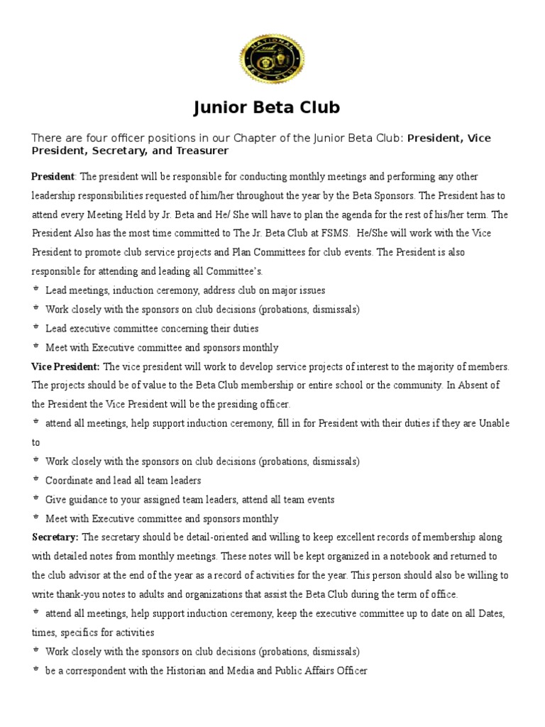 Junior Beta Club Officer Application Guide | PDF | Committee | Leadership
