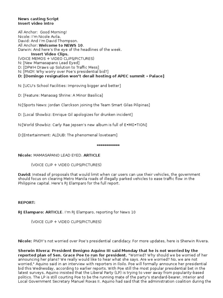 News Casting Script | PDF | Benigno Aquino Iii | Asia Pacific Economic ...