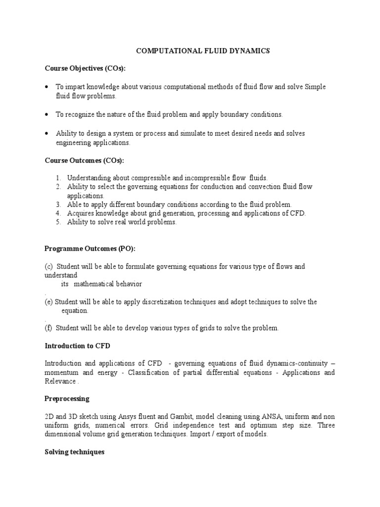CFD Syllabus | PDF | Computational Fluid Dynamics | Fluid Dynamics