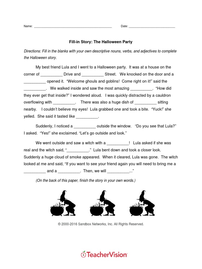 Fill-in Halloween Party Story Template | PDF | General Fiction