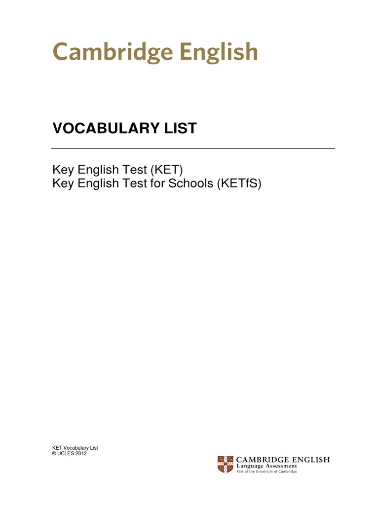 Ket Vocabulary List PDF | PDF