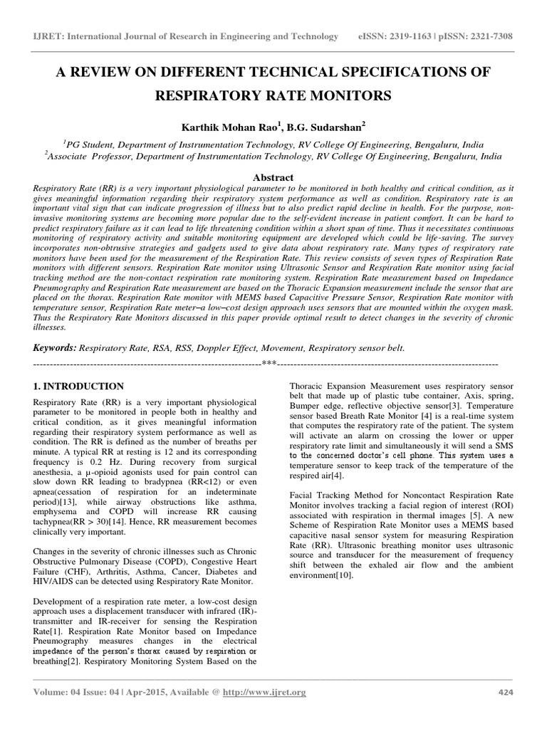 A Review On Different Technical Specifications of Respiratory Rate ...