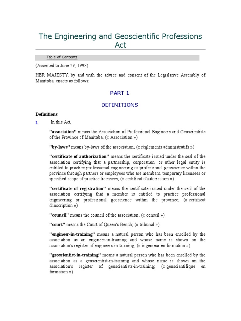 Manitoba Engineering and Geoscience Act | PDF | Seal (Emblem) | By Law