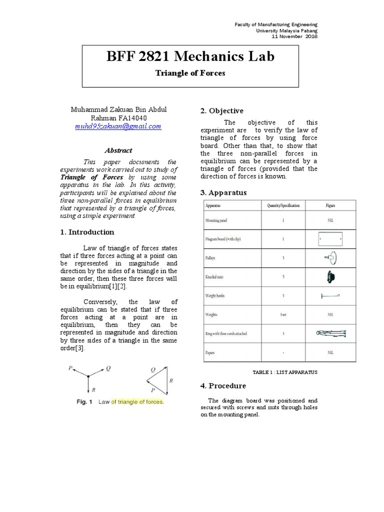Triangle of Forces Lab Experiment | PDF | Euclidean Vector | Teaching ...