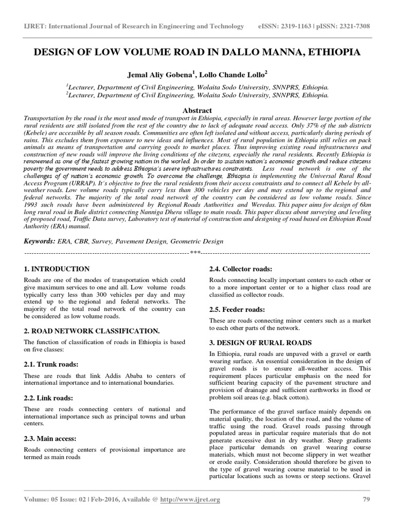 Design of Low Volume Road in Dallo Manna, Ethiopia | PDF | Road | Road ...