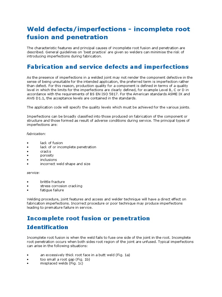 Incomplete Root Fusion & Penetration | PDF | Welding | Construction