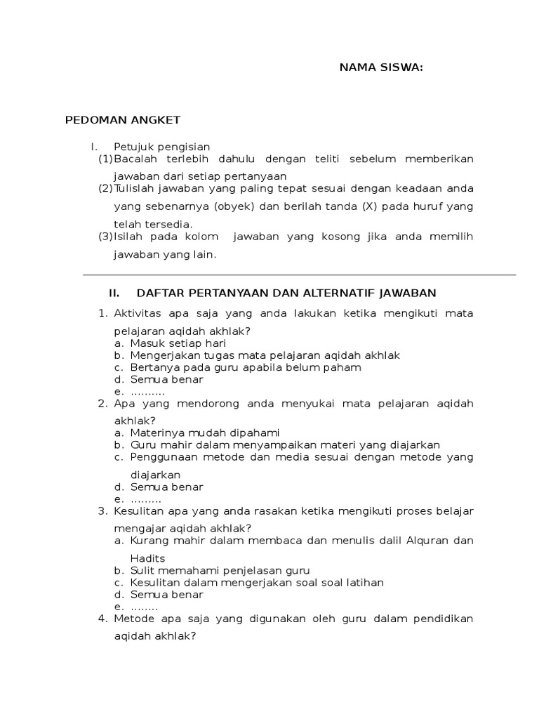 Angket Proposal | PDF | Pengembangan Diri
