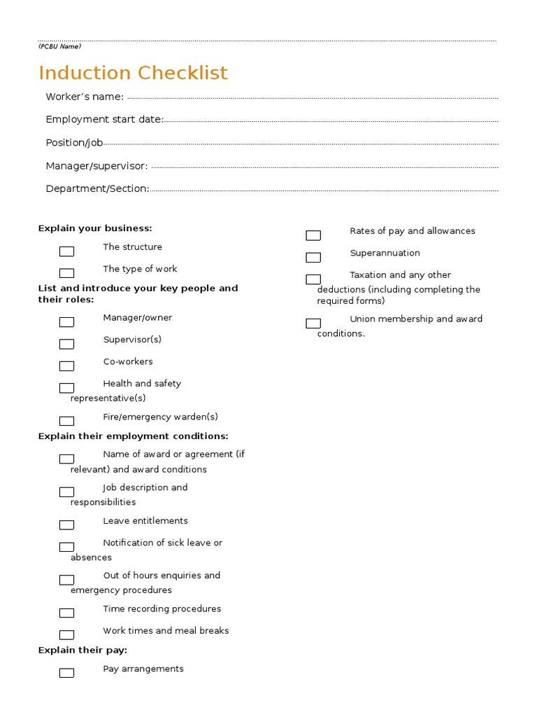 Induction Checklist | PDF | Employment | Occupational Safety And Health